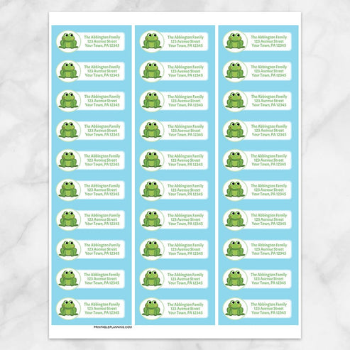 Cute Frog Blue Background Address Labels - Printable – Printable Planning