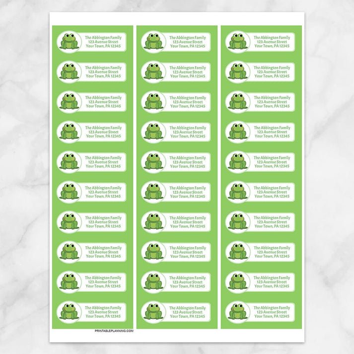 Cute Frog Green Background Address Labels - Printable at Printable ...