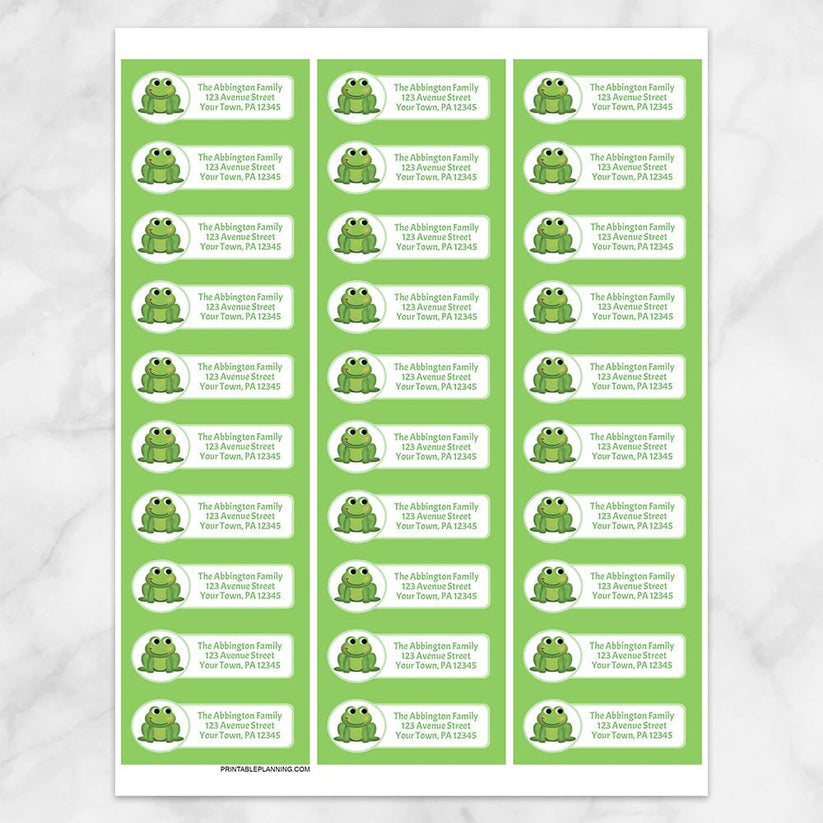 Cute Frog Green Background Address Labels - Printable at Printable ...