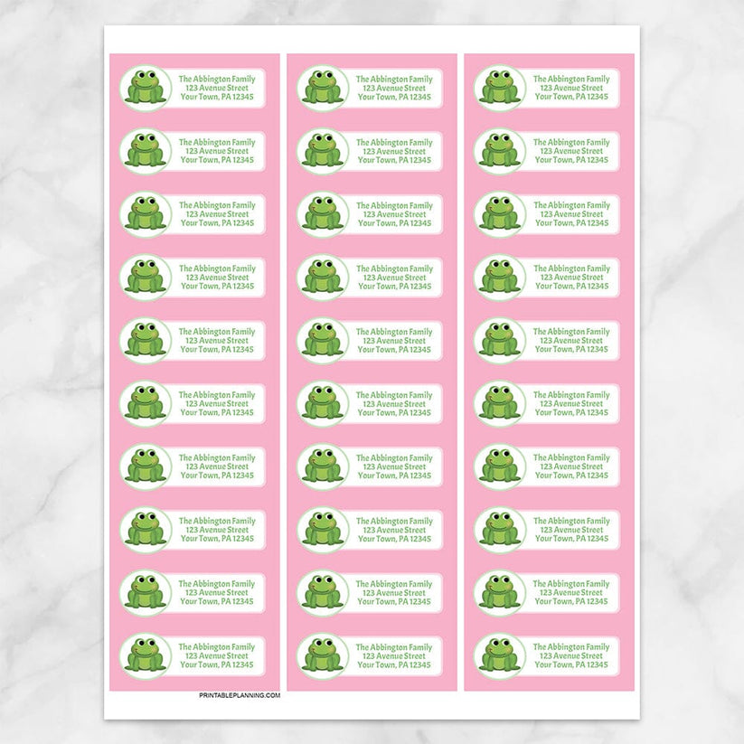 Cute Frog Pink Background Address Labels - Printable at Printable ...