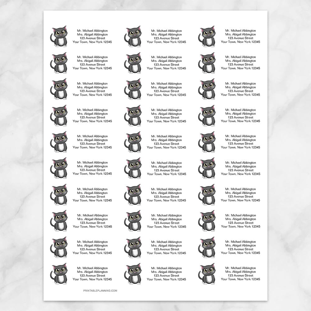 Cute Gray Cat Address Labels - Printable – Printable Planning