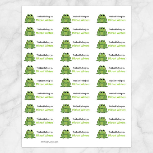 Cute Green Frog Bookplate Labels for Name Labeling Books - Printable ...