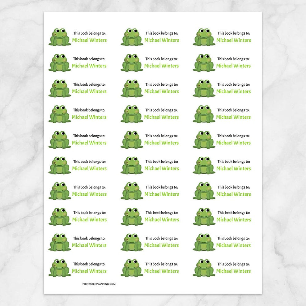 Cute Green Frog Bookplate Labels for Name Labeling Books - Printable ...