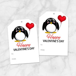 Cute Penguin Heart Balloon Valentine's Day Gift Tags - Printable ...