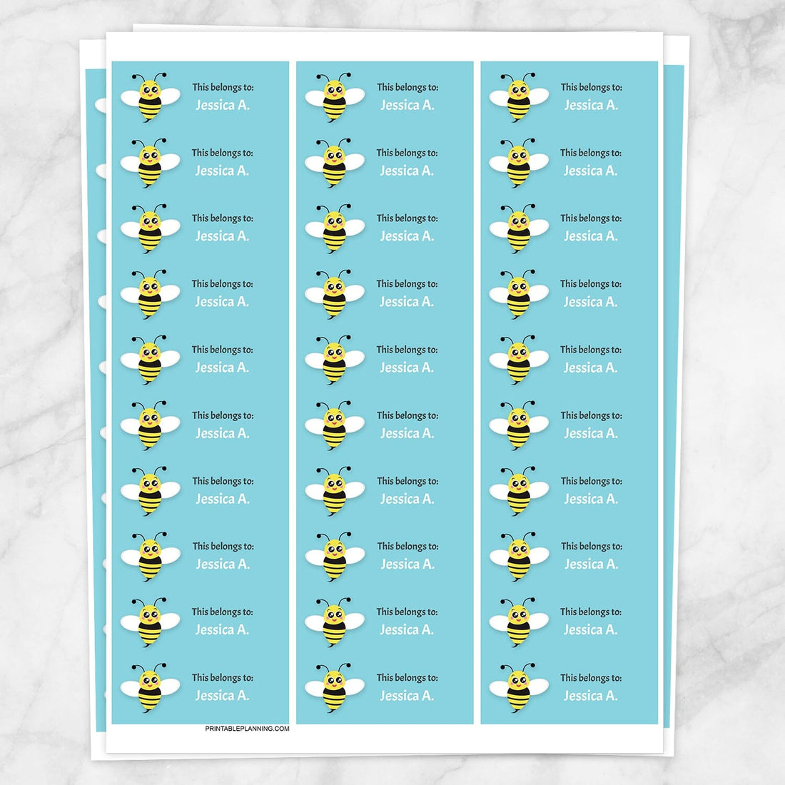 Cute Turquoise Bee Name Labels for School Supplies - Printable ...