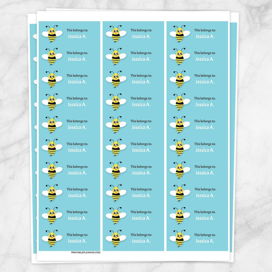 Cute Turquoise Bee Name Labels for School Supplies - Printable ...