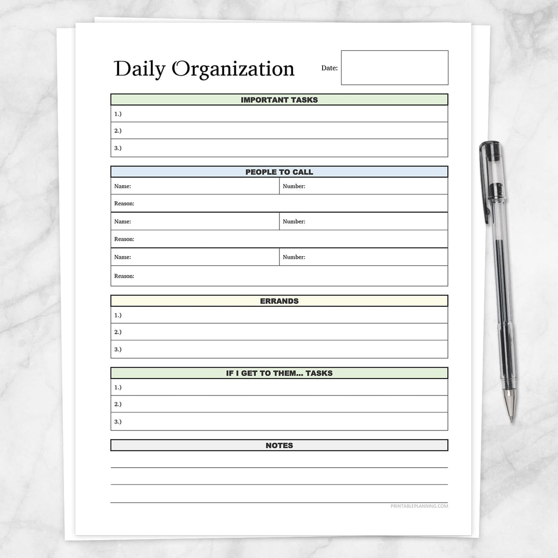 Daily Organization Category Task Sheet - Printable at Printable ...