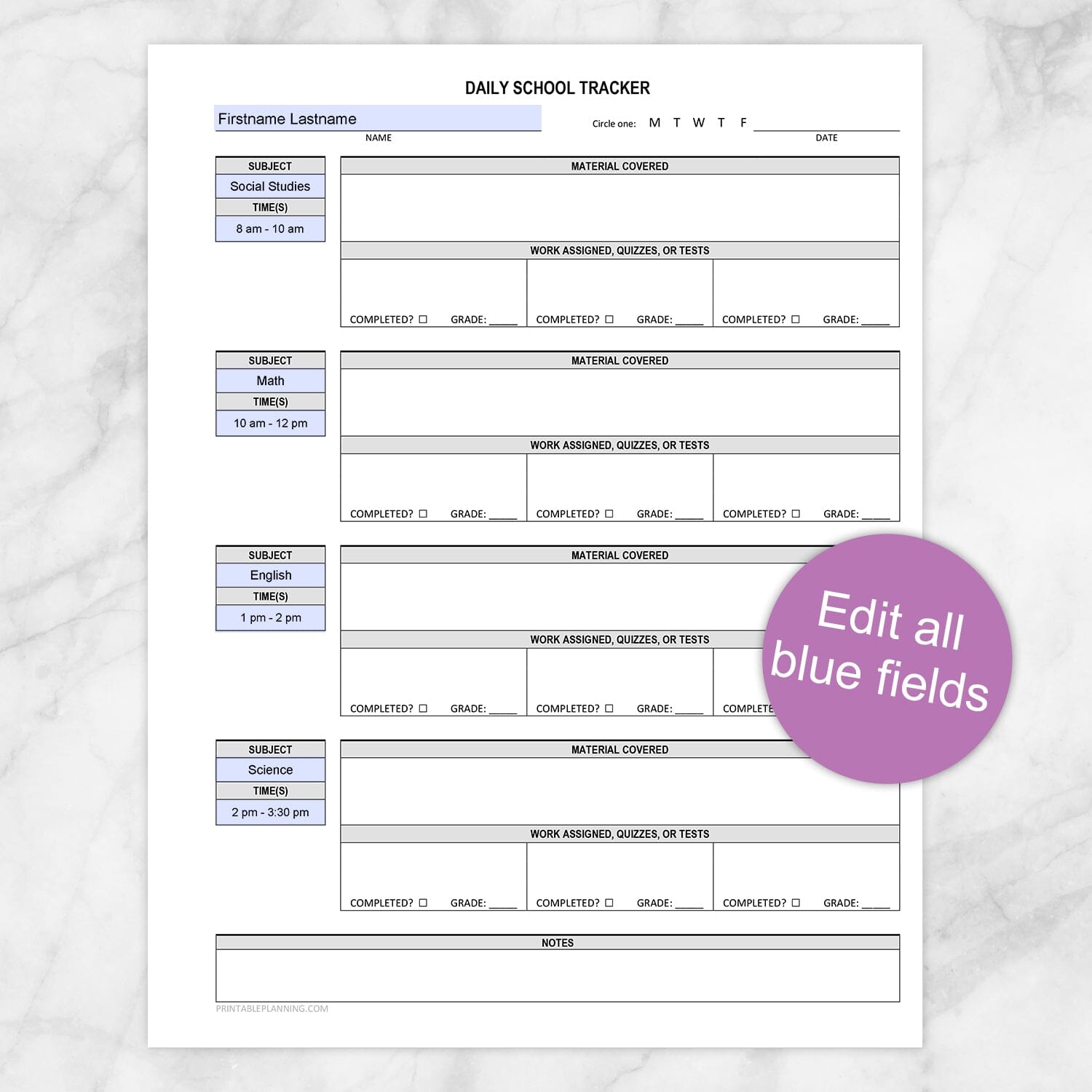 Homeschooling Page, Daily School Tracker - Printable – Printable Planning
