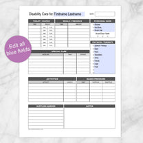 Disability Care, Daily Care Sheet - Printable – Printable Planning