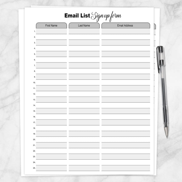 Email List Sign Up Form | Printable Contact Sheet PDF – Printable Planning