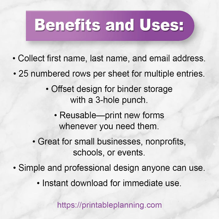 Email List Sign Up Form | Printable Contact Sheet PDF – Printable Planning