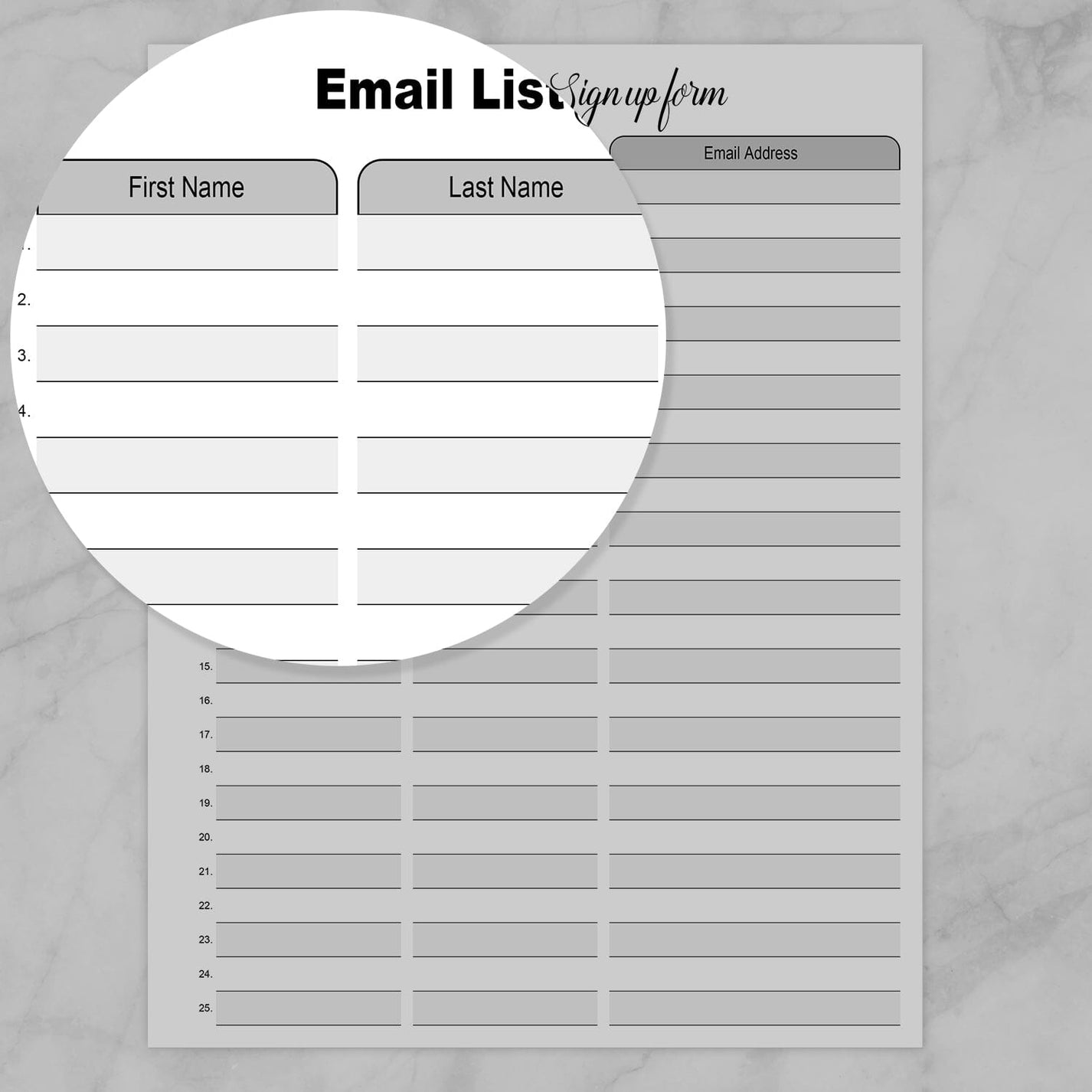 Email List Sign Up Form | Printable Contact Sheet PDF – Printable Planning