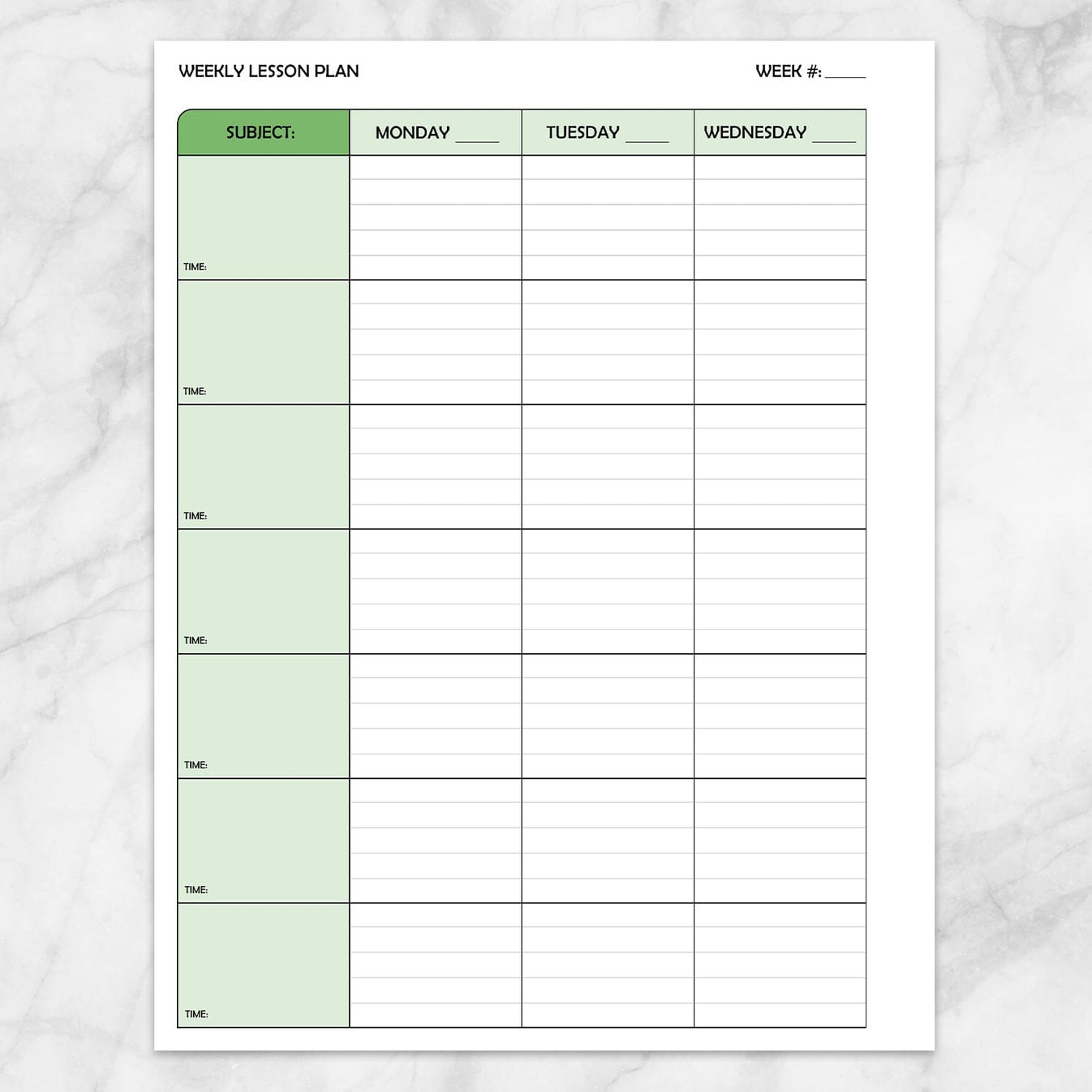 Green Weekly Lesson Plan Pages | Printable Teacher Planner PDF ...