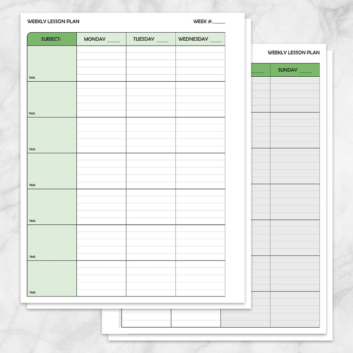Green Weekly Lesson Plan Pages | Printable Teacher Planner PDF ...