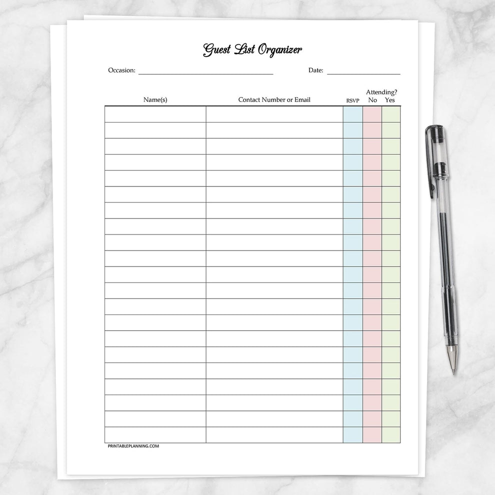 Printable Guest List RSVP Organizer - Event Planning for Any Occasion ...