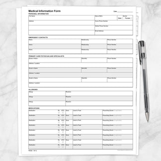 Printable Medical Information Form | Personal Health Record PDF ...