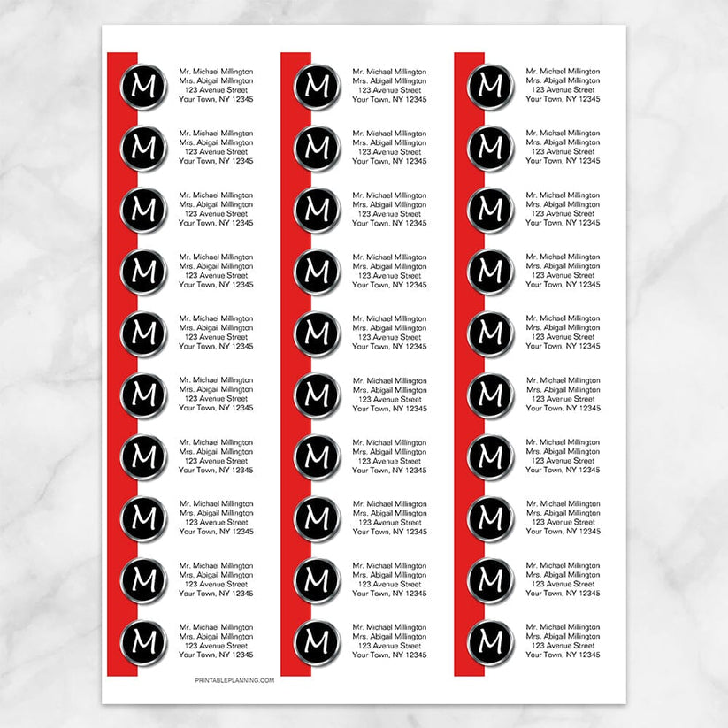 Modern Monogram Red Address Labels - Printable at Printable Planning ...
