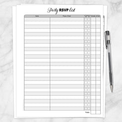 Printable Party RSVP List – Track Guest Names, RSVP Replies, and More ...