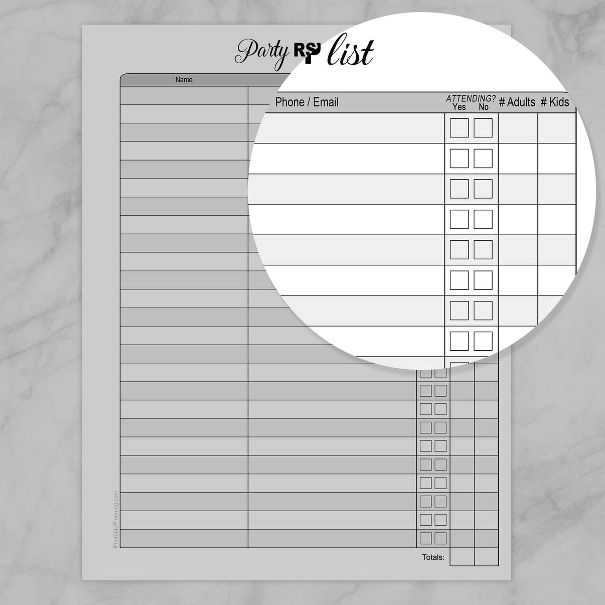 Printable Party RSVP List | Guest List & Headcount Tracker – Printable ...
