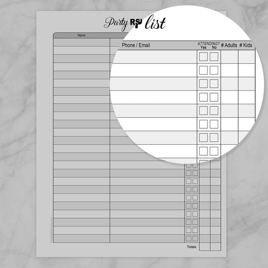 Printable Party RSVP List | Guest List & Headcount Tracker – Printable ...