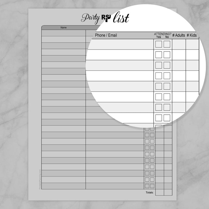 Printable Party RSVP List | Guest List & Headcount Tracker – Printable ...