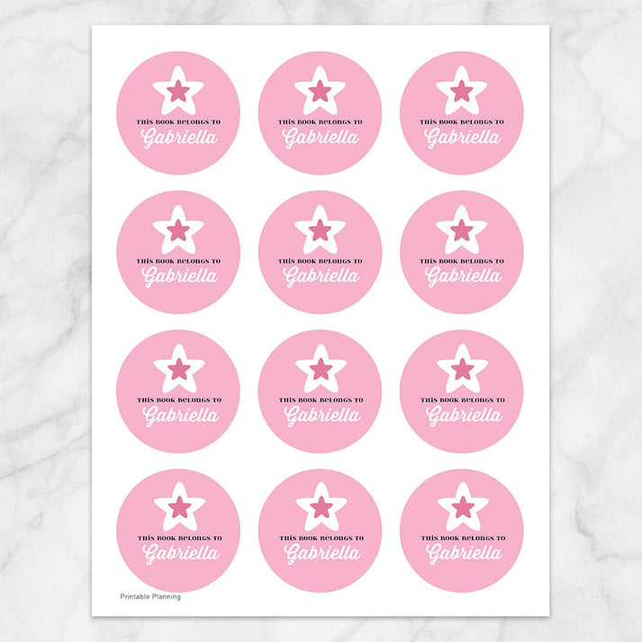 Pink Star Personalized Bookplate Stickers - Printable at Printable ...