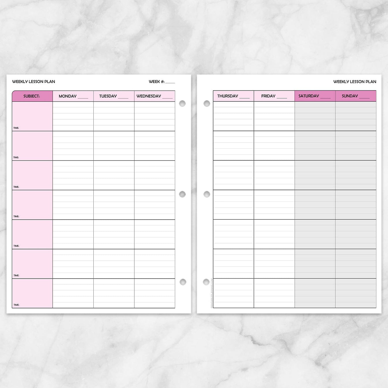 Pink Weekly Lesson Plan Pages | Printable Teacher Planner PDF ...