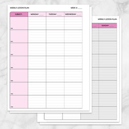 Pink Weekly Lesson Plan for Teachers, School Planning Pages - Printable ...