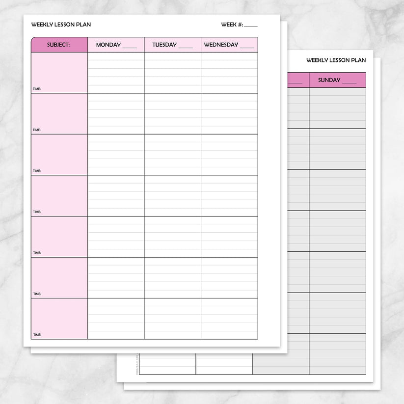 Pink Weekly Lesson Plan for Teachers | School Planning PDF Pages ...