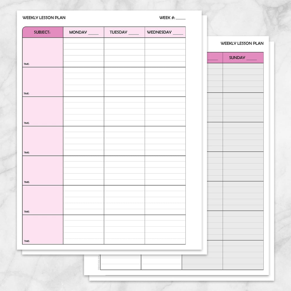 Pink Weekly Lesson Plan Pages | Printable Teacher Planner PDF ...