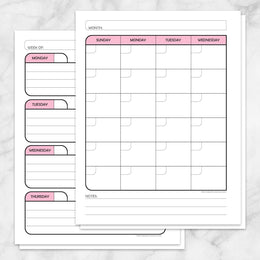 Pink Monthly and Weekly Calendar Planner Pages - Printable at Printable ...