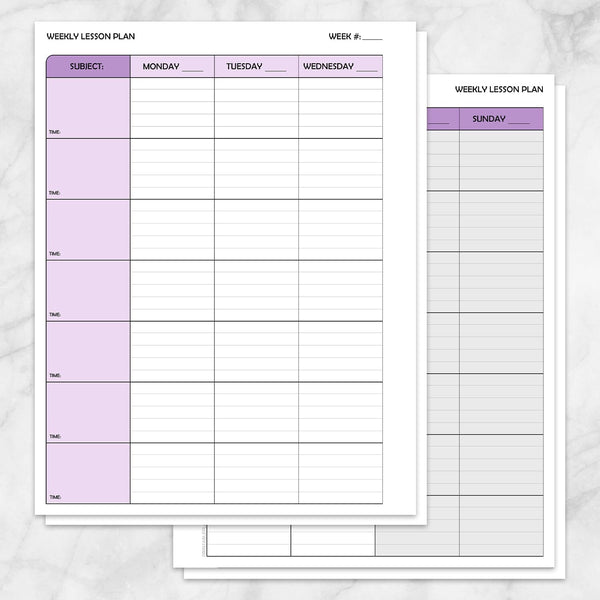 Purple Weekly Lesson Plan for Teachers | 7-Day School Planning Pages ...