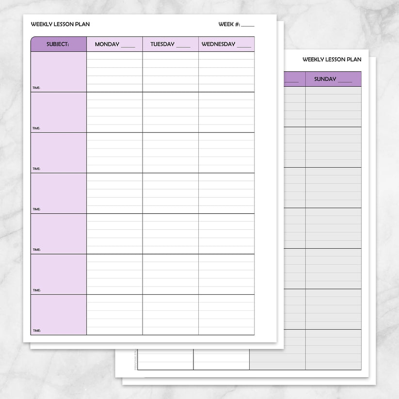 Purple Weekly Lesson Plan for Teachers | 7-Day School Planning Pages ...