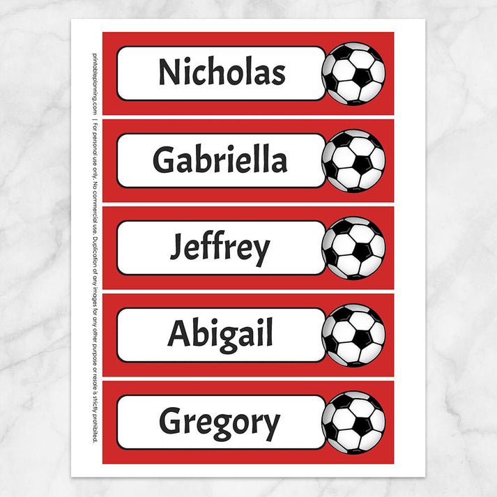 Personalized Red Soccer Ball Bookmarks Printable PDF – Printable Planning