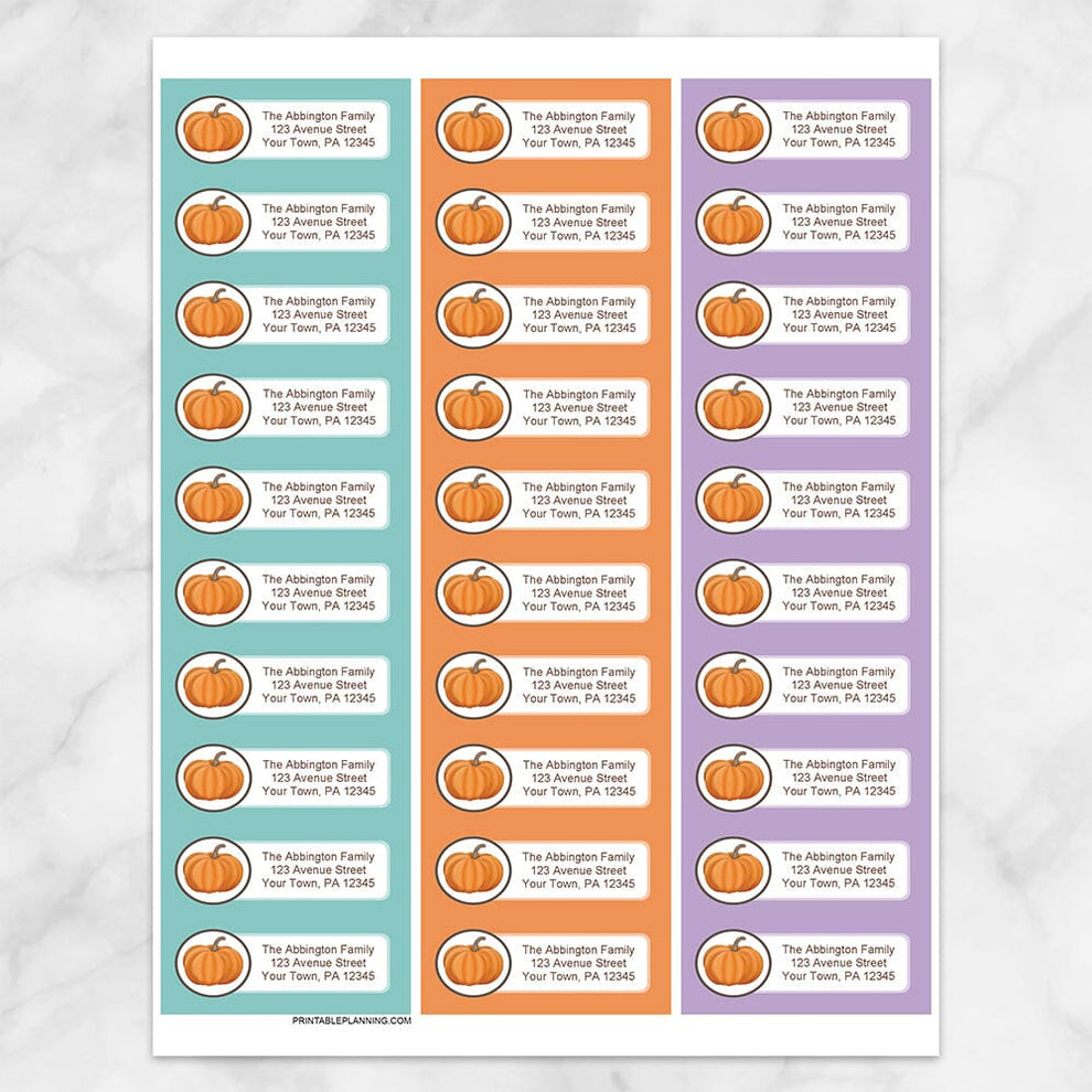 Teal Orange and Purple Pumpkin Address Labels - Printable at Printable Planning for only 5.95