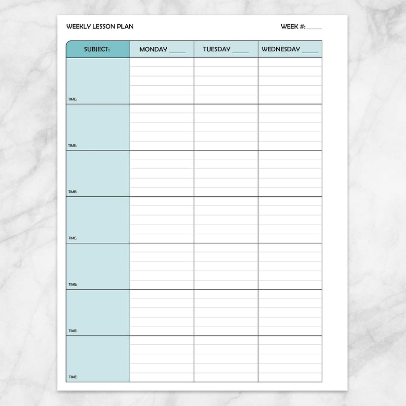 Turquoise Weekly Lesson Plan for Teachers | 7-Day School Planning ...