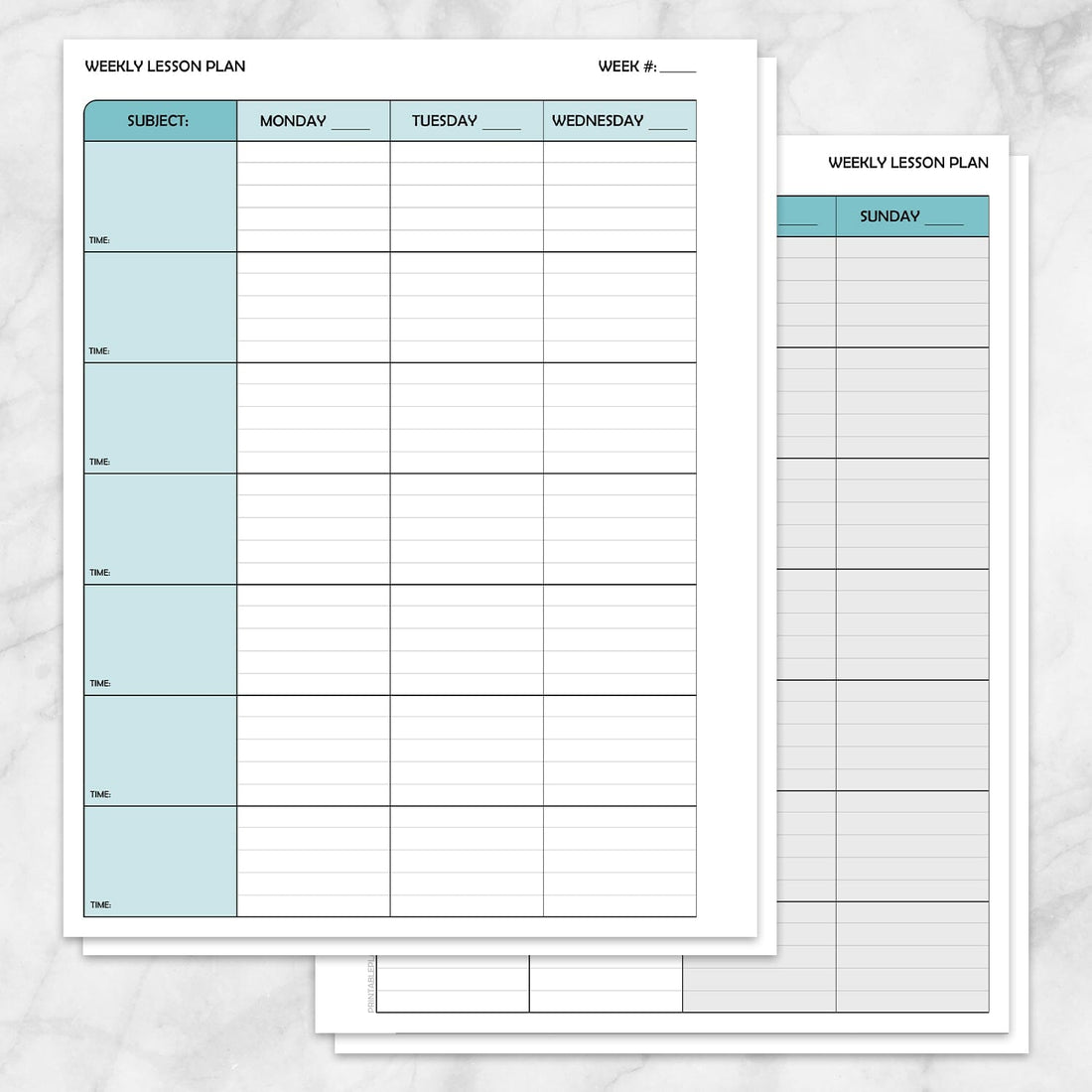 Turquoise Weekly Lesson Plan for Teachers, School Planning Pages ...