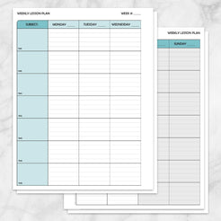 Turquoise Weekly Lesson Plan for Teachers | 7-Day School Planning ...