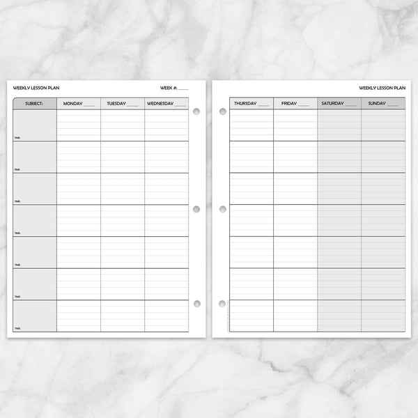 Weekly Lesson Plan Pages for Teachers - Printable PDF – Printable Planning