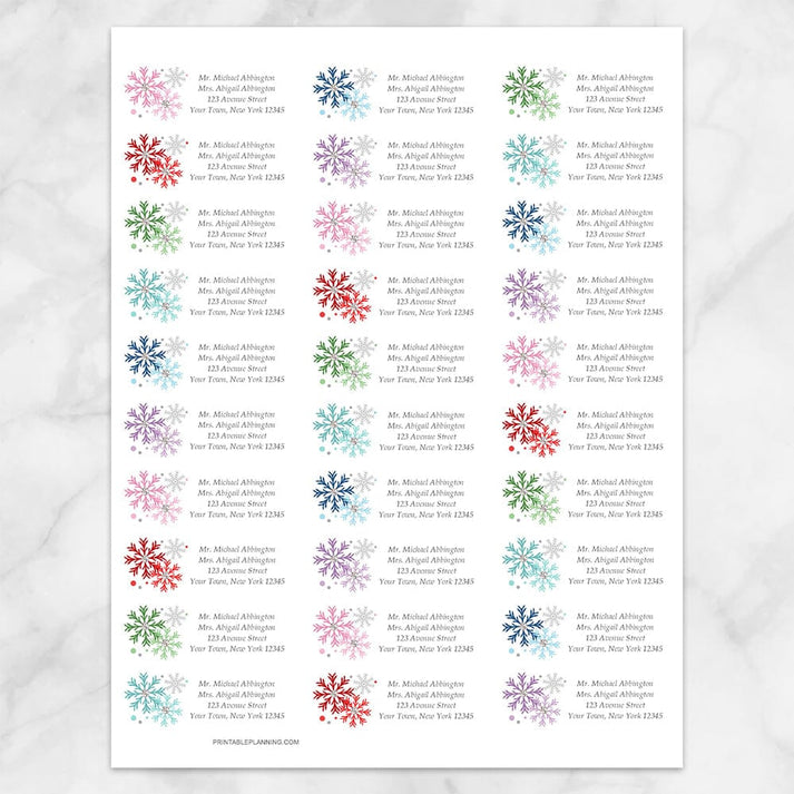 Winter Colorful Snowflake Address Labels - Printable – Printable Planning
