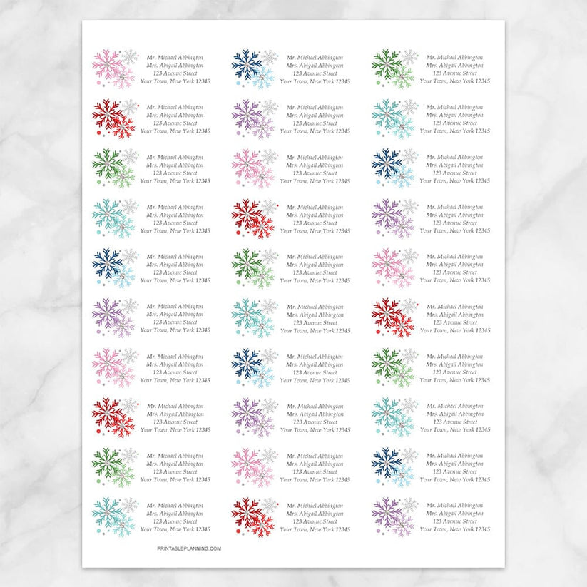 Winter Colorful Snowflake Address Labels - Printable – Printable Planning