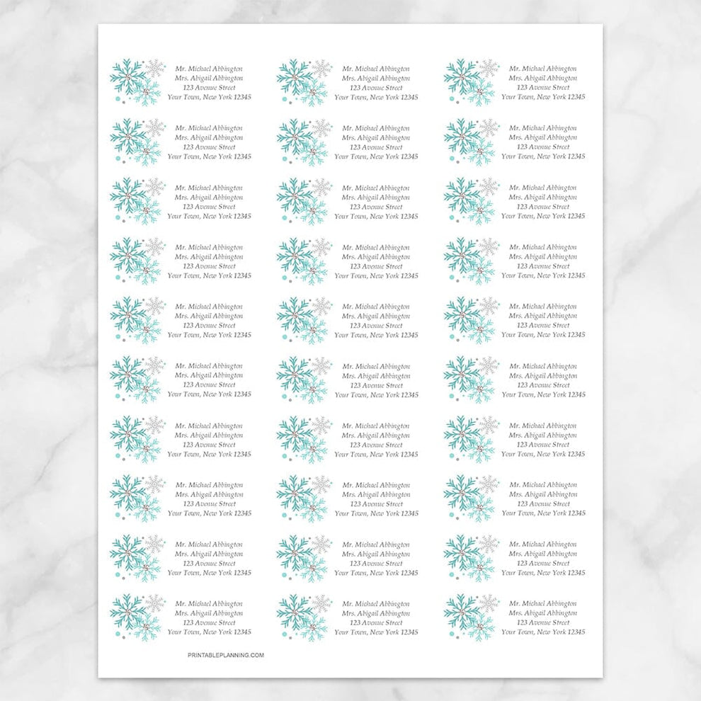 Winter Turquoise Gray Snowflake Address Labels - Printable – Printable ...