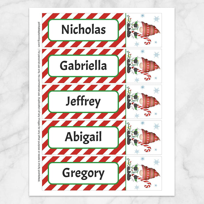 Personalized Holiday Candy Cane Gnome Bookmarks - Printable at ...