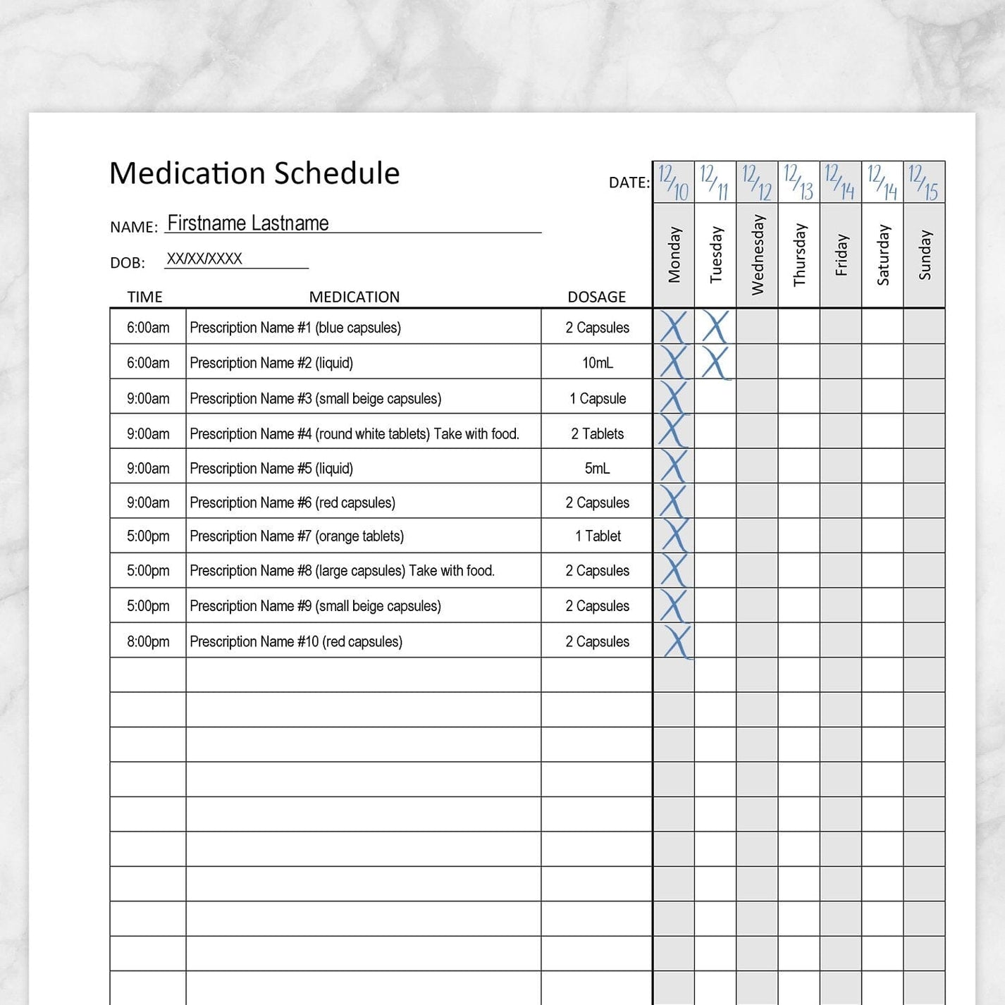 Medication Schedule for Long Prescription Medicine Lists - Printable ...