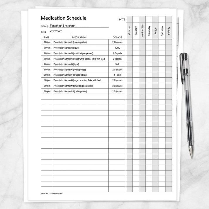 Medication Schedule for Long Prescription Medicine Lists - Printable ...
