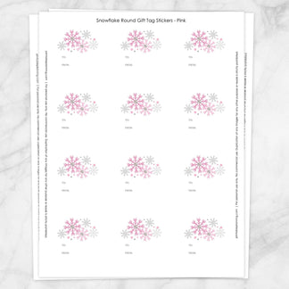 Pink Snowflake Gift Tag Stickers Printable | 2 Inch Round, 12 Up ...