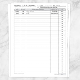 Vehicle Service Record with Auto-Calculating Total - Printable at ...