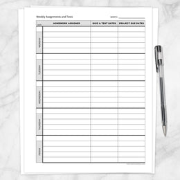 Weekly School Assignments and Tests Sheet - Printable at Printable ...