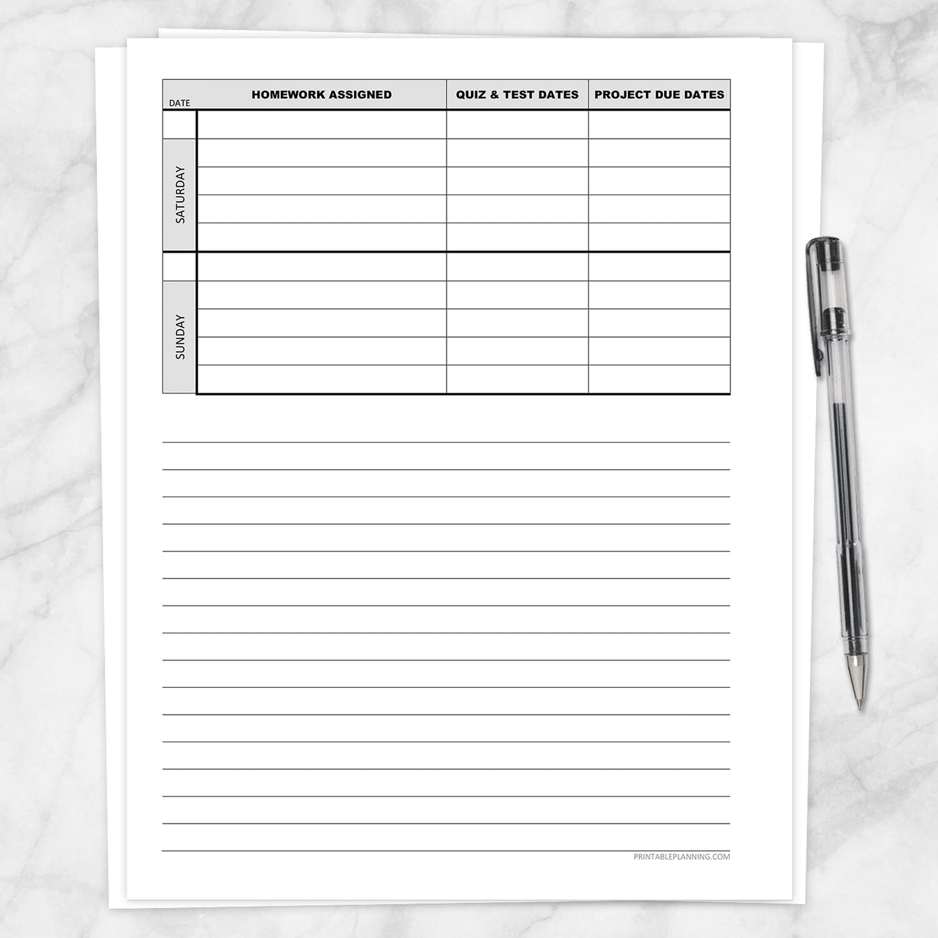 Weekly School Assignments and Tests Sheet - Printable – Printable Planning